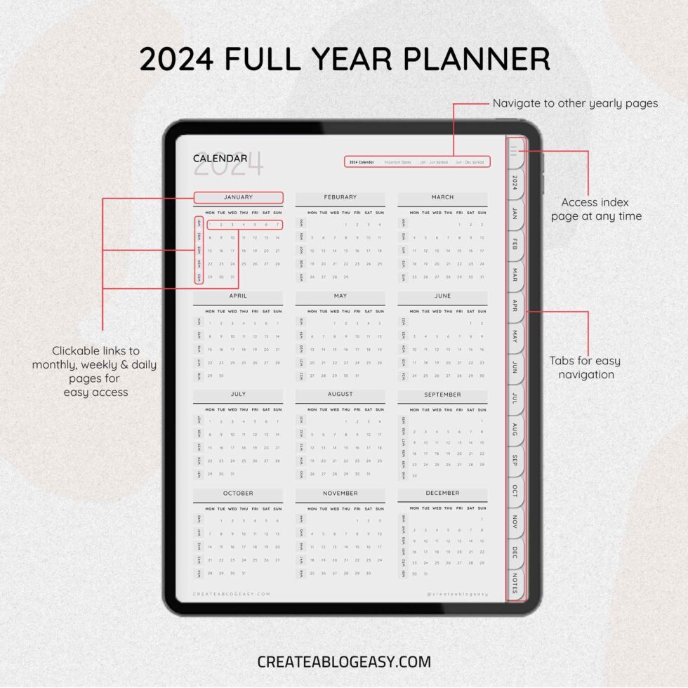 2024 Digital Planner - Create A Blog Easy